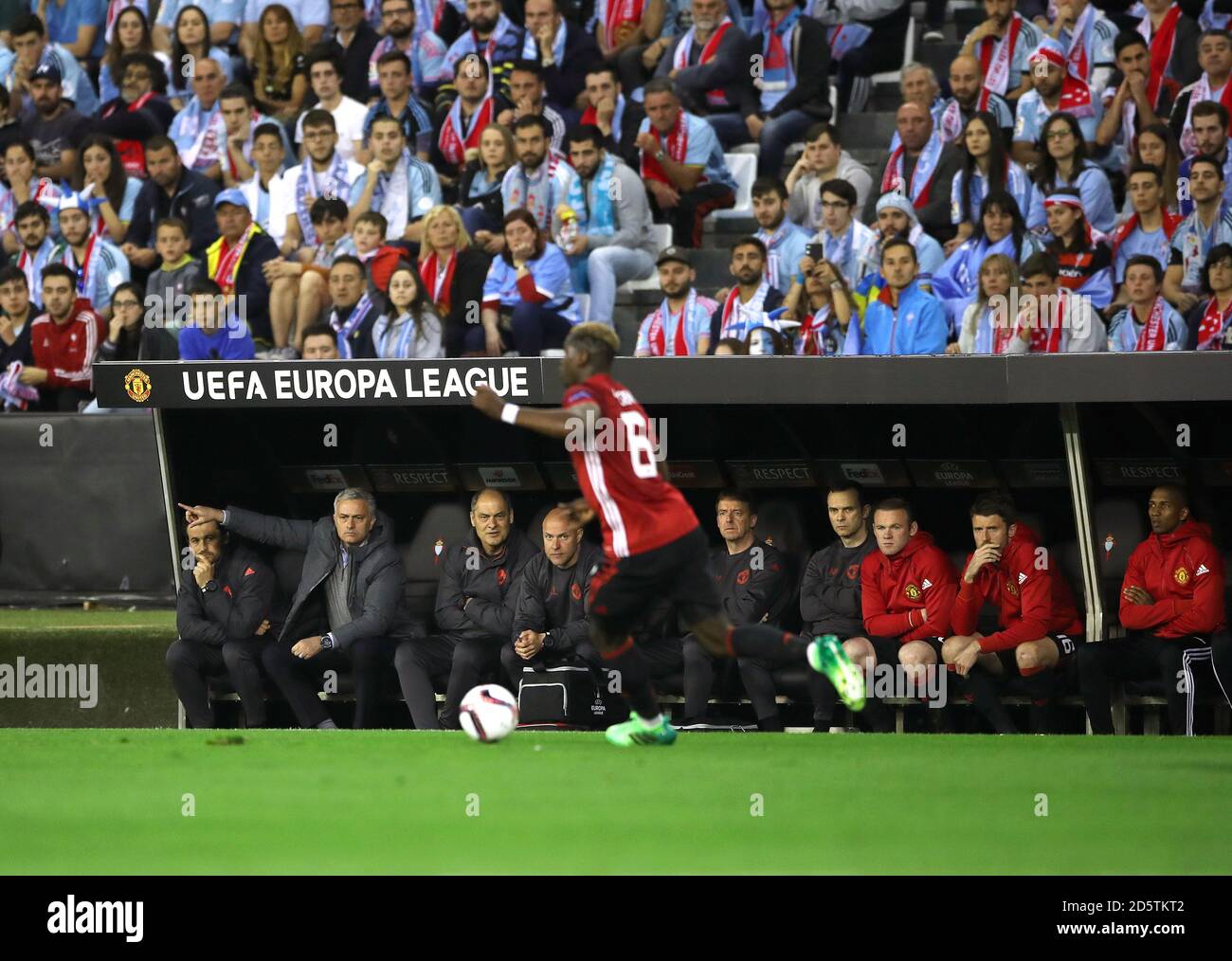 Manchester United manager Jose Mourinho (2nd left) on the bench with ...