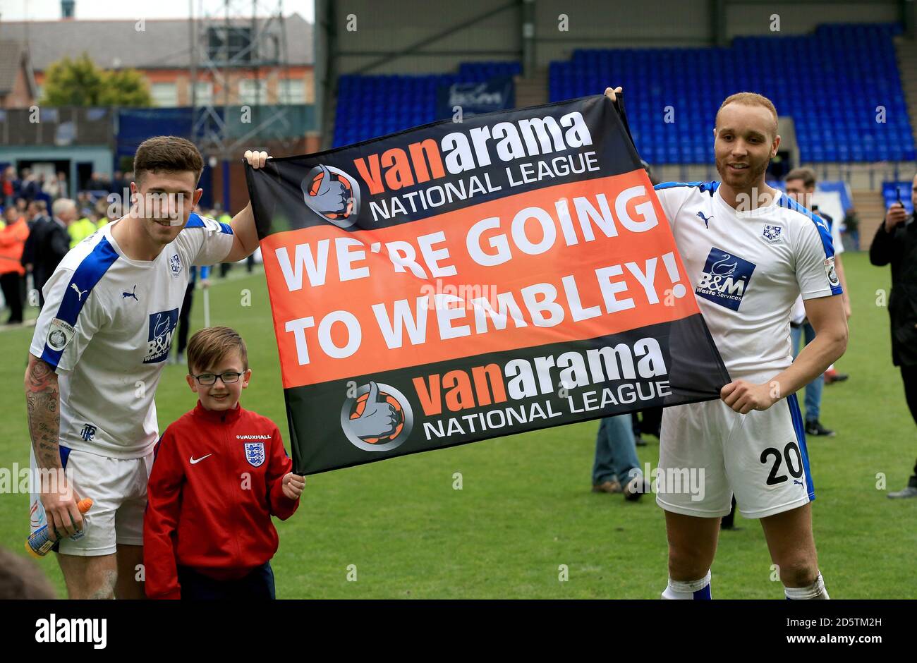 Tranmere Rovers' Cole Stockton (Left) and Lois Maynard celebrate their sides victory with the ...