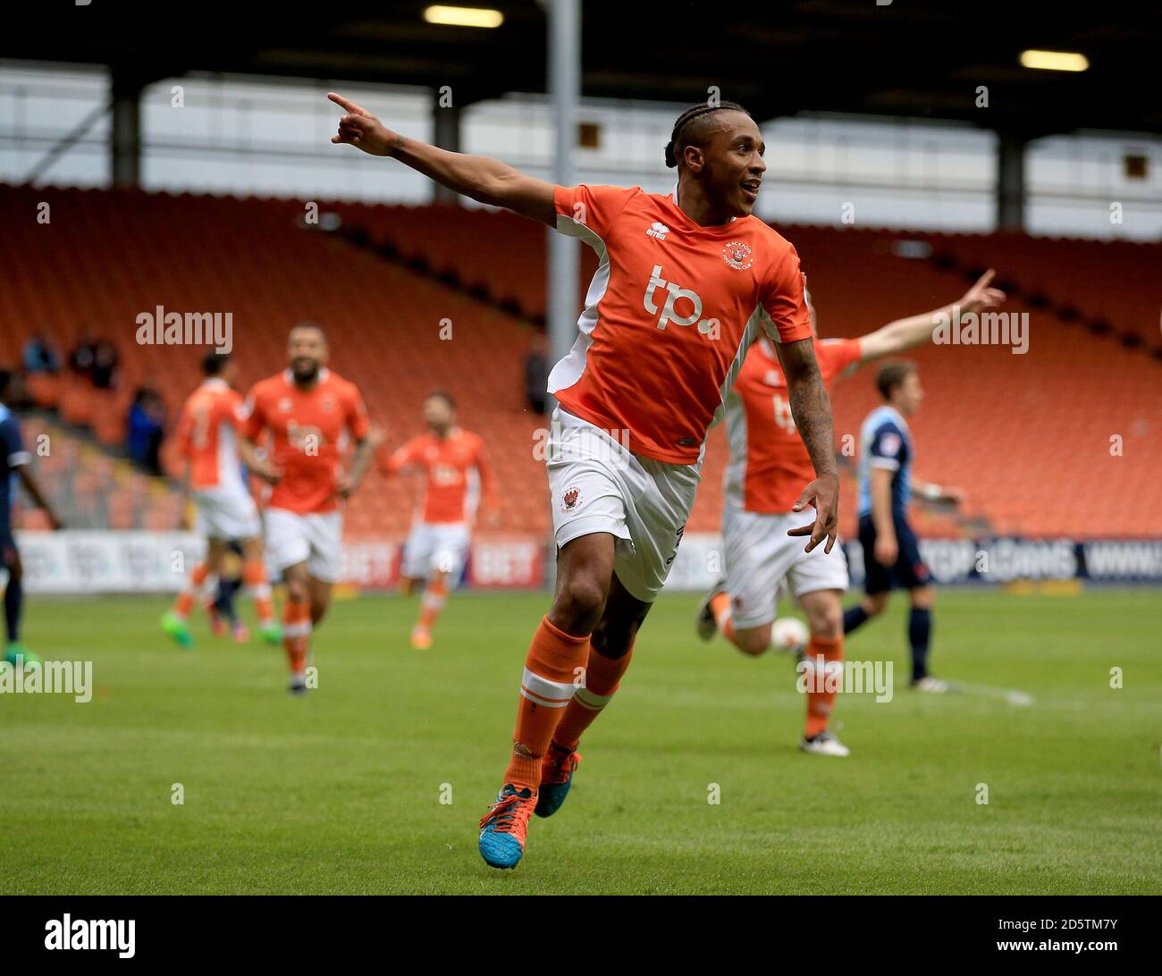 Blackpool's Neil Danns celebrates after he scores his sides first goal ...