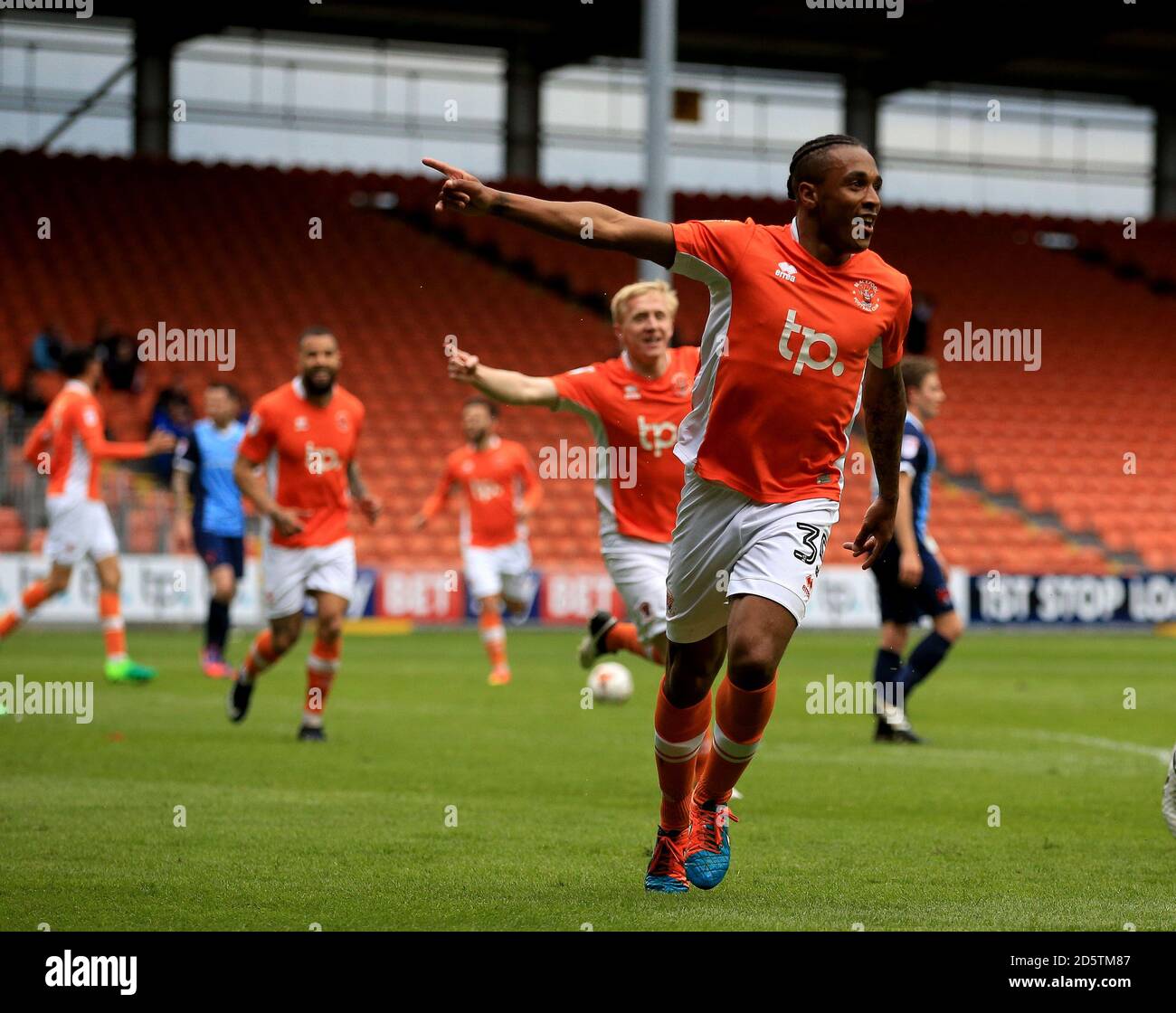 Blackpool's Neil Danns celebrates after he scores his sides first goal ...