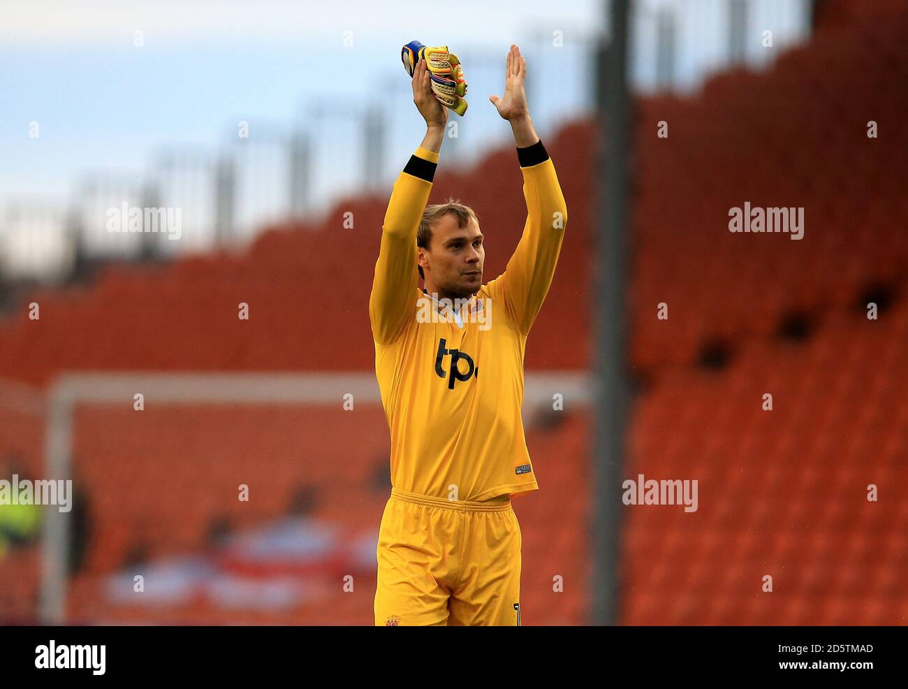 Blackpool's Sam Slocombe celebrates his sides victory at the end of the ...