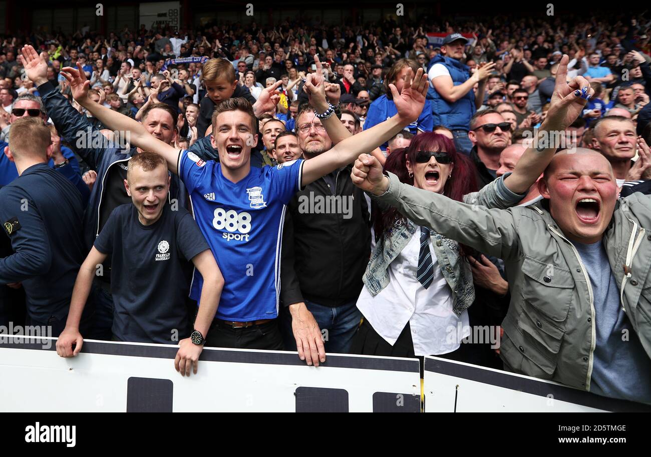 Birmingham City fans in the stands celebrate Championship survival ...