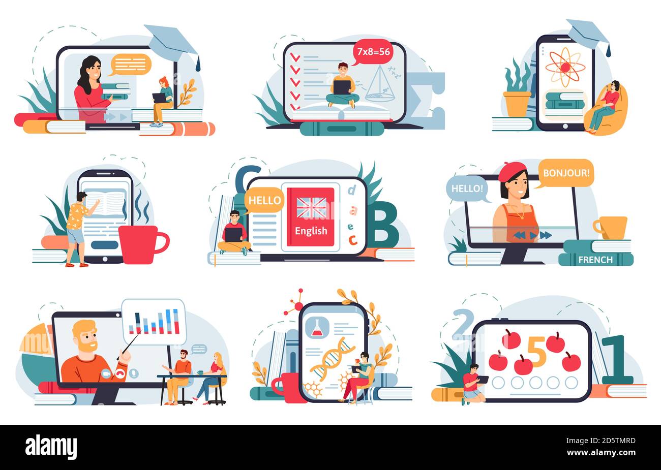 Online home education. Distance education, digital classroom, students ...