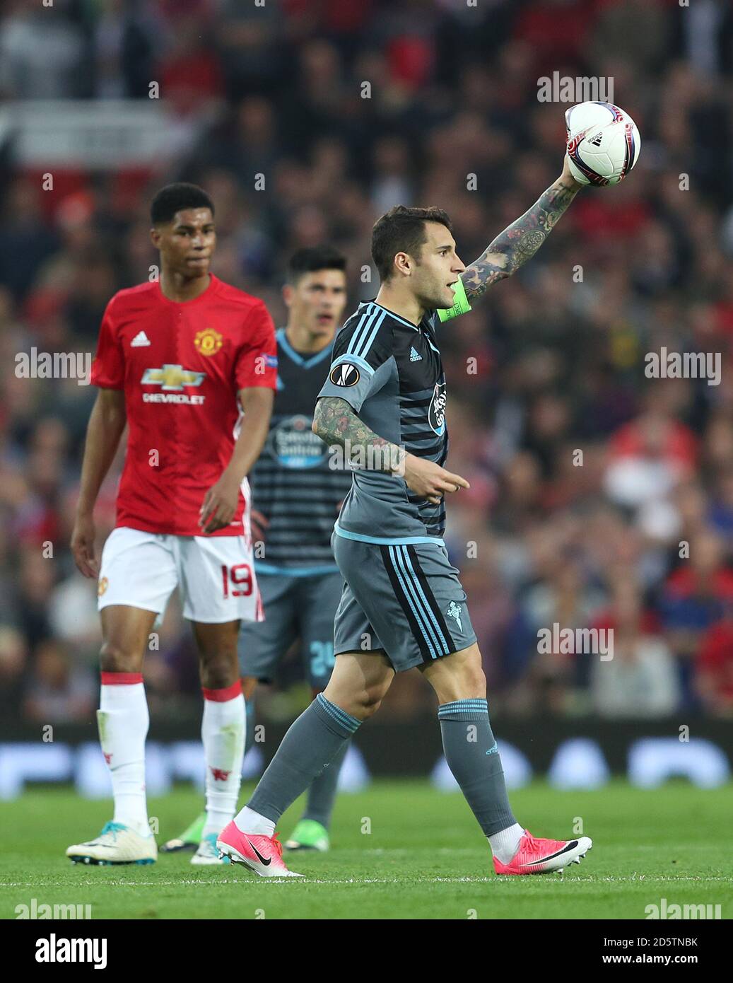 Celta Vigo's Hugo Mallo holds a burst match ball Stock Photo - Alamy