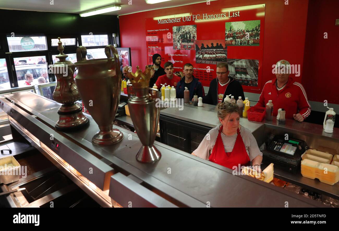 Inside 'The Original United Chippy' near Old Trafford Stock Photo - Alamy