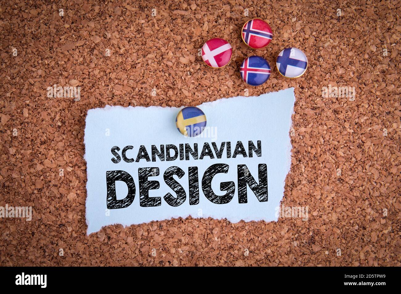 SCANDINAVIAN DESIGN concept. Swedish flag on a pin. Sheet of paper on a ...
