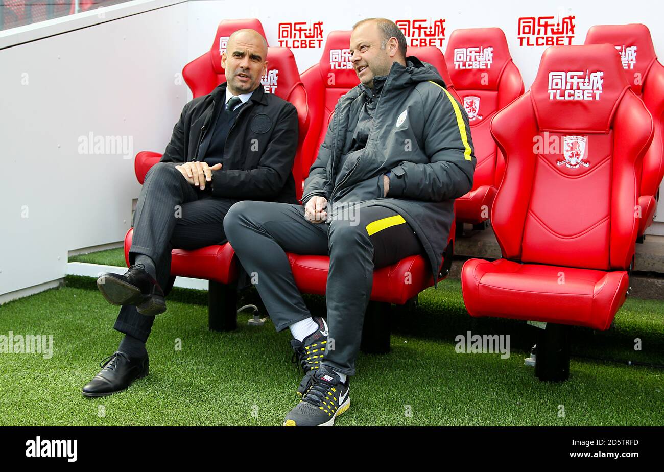 Manchester City manager Pep Guardiola and Rodolfo Borrell Stock Photo ...
