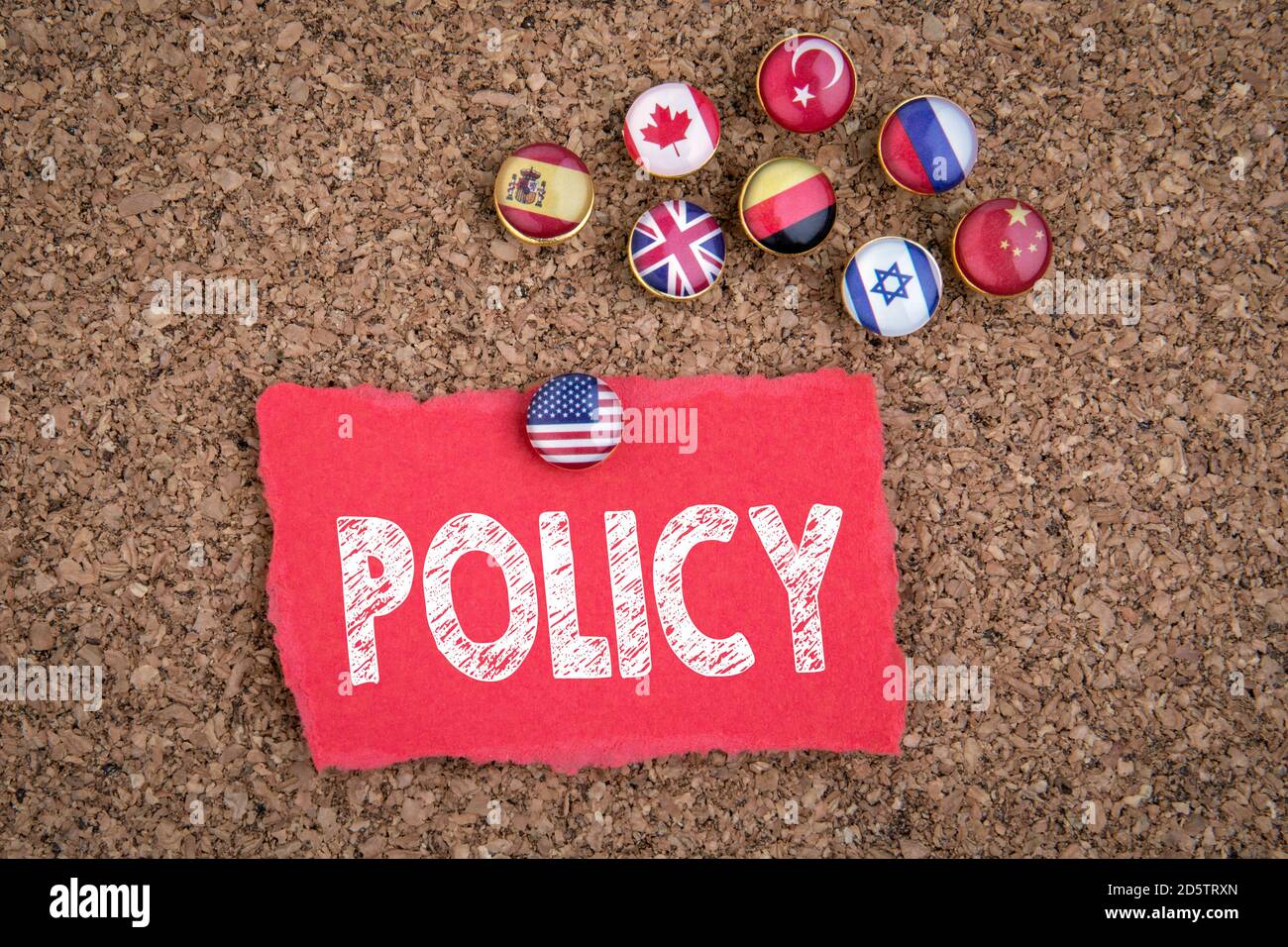 POLICY. Pins with flags of different countries Stock Photo - Alamy