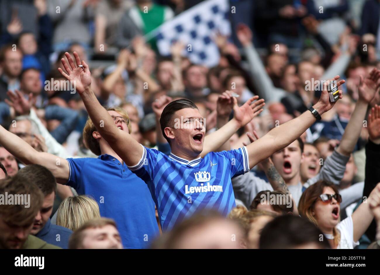 Millwall fans celebrate after the game Stock Photo - Alamy