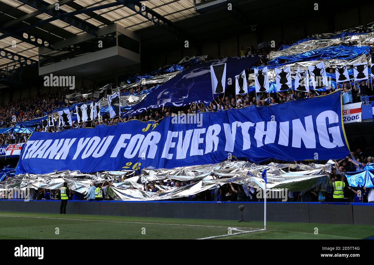 Chelsea fans hold up a banner for John Terry saying 'Thank You For ...