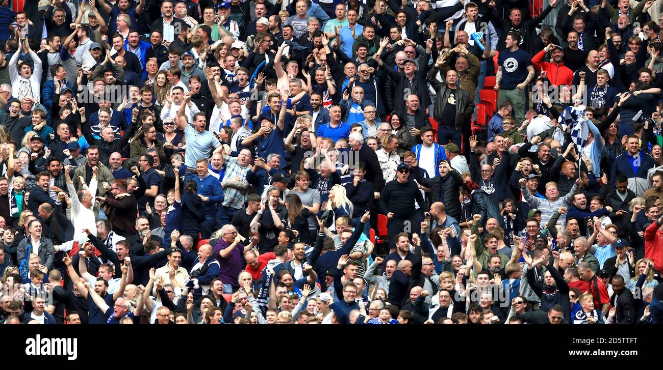 Millwall fans celebrate in the stands Stock Photo - Alamy