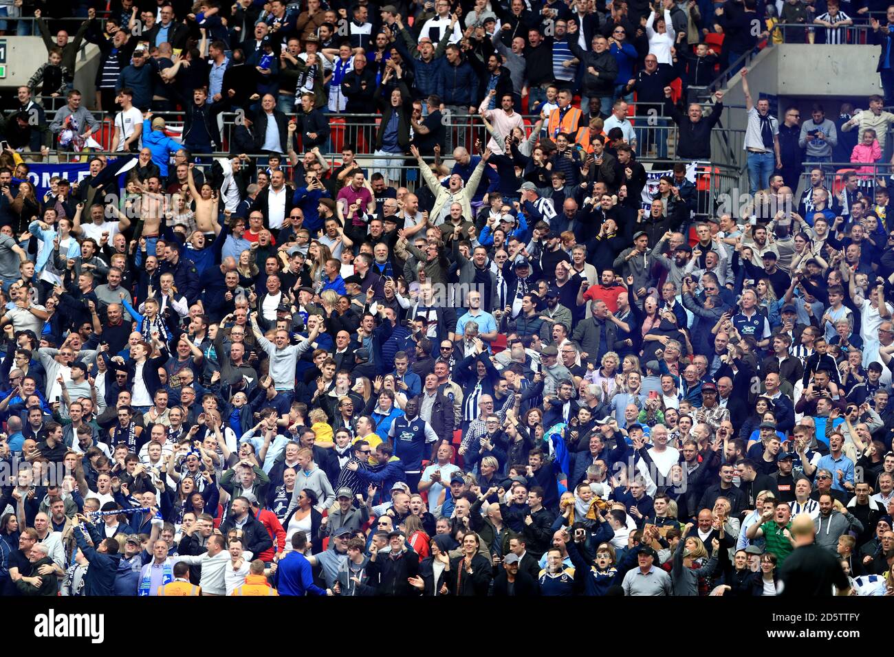 Millwall fans celebrate in the stands Stock Photo - Alamy
