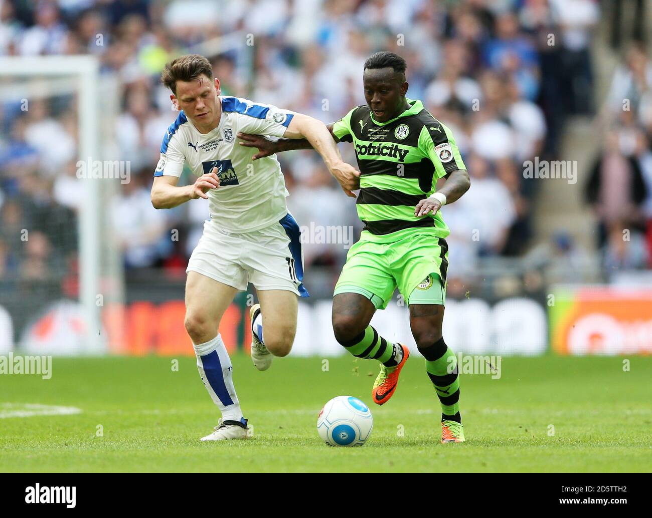 Forest Green Rovers' Drissa Traore and Tranmere Rovers' Connor Jennings ...