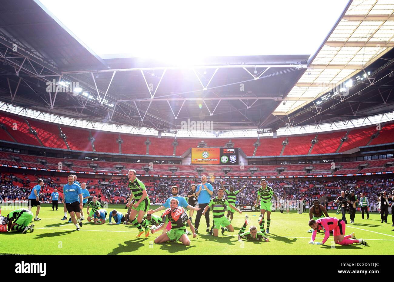 Forest Green Rovers' celebrate their victory Stock Photo - Alamy