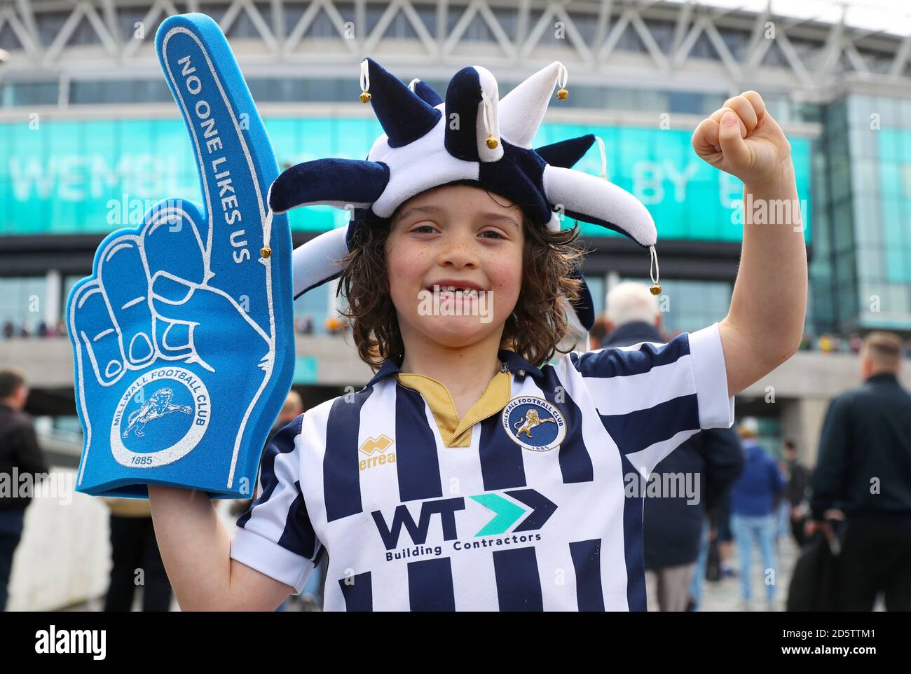 A young Millwall fan poses outside Wembley Stadum ahead of the match ...