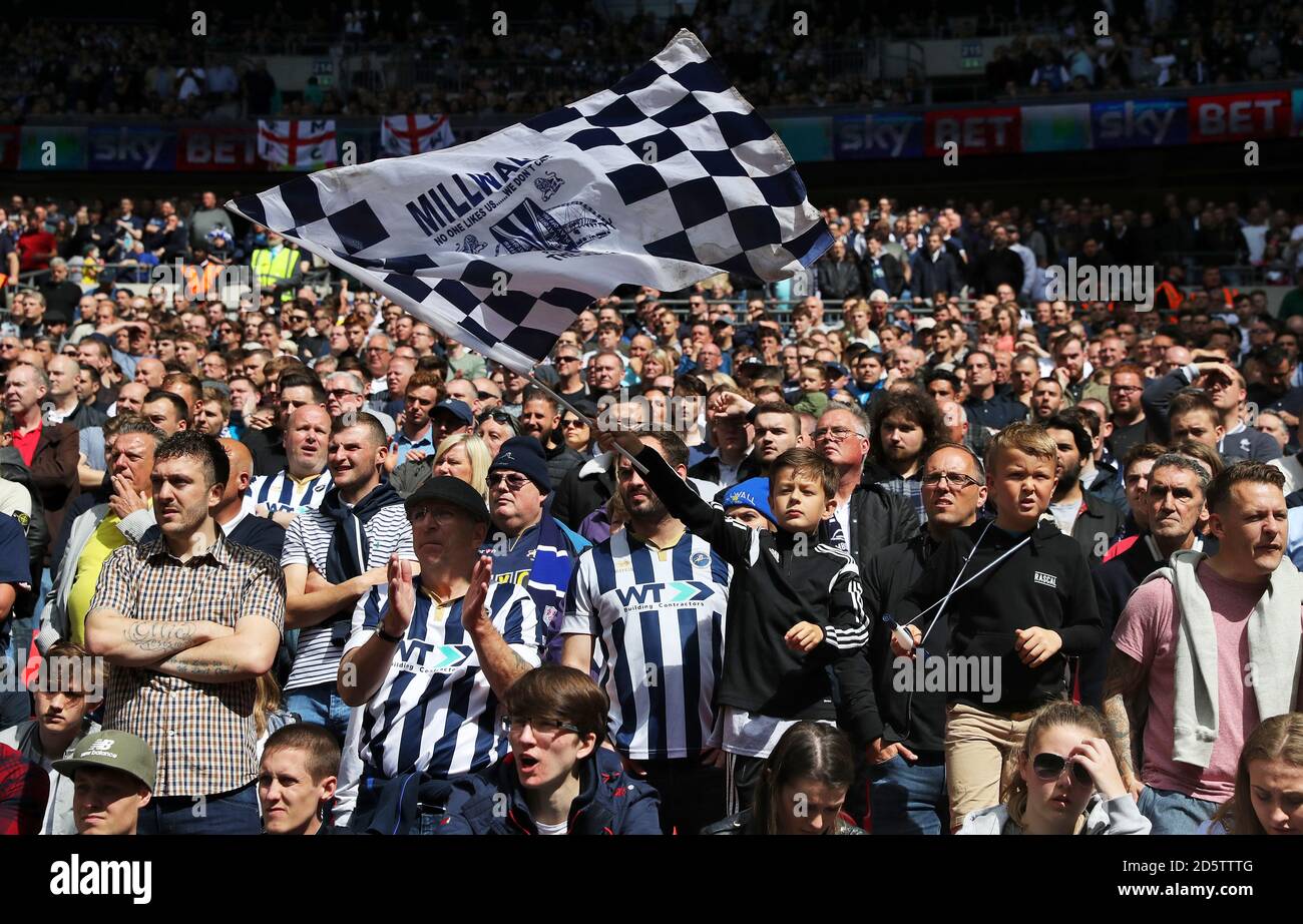 Millwall fans show their support in the stands during the game Stock ...