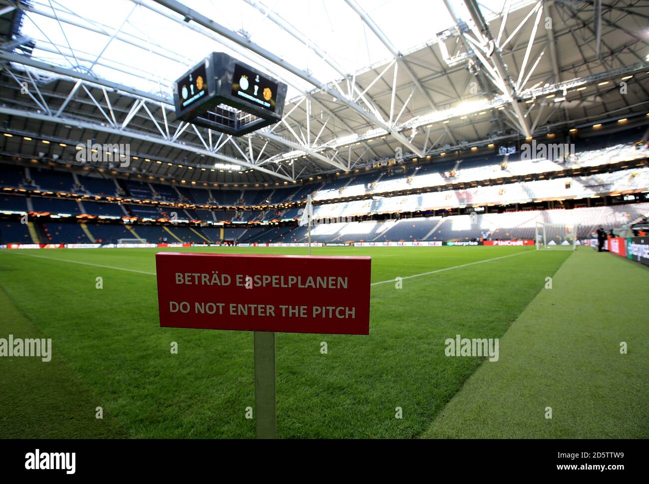 A 'Do Not Enter The Pitch' sign at the Friends Arena Stock Photo - Alamy