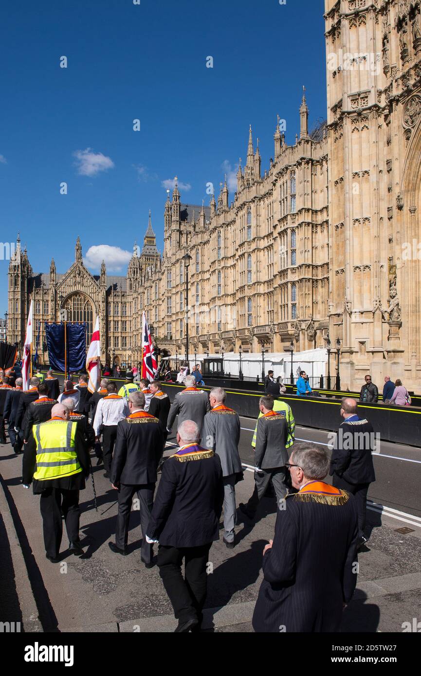 St George's Day Orange parade in City of London being escorted by the ...