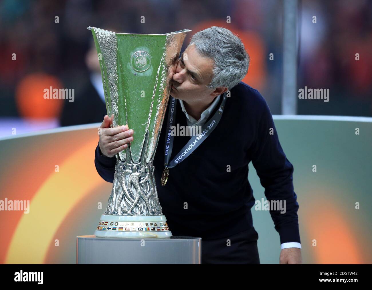 Manchester United manager Jose Mourinho celebrates with the UEFA Europa ...