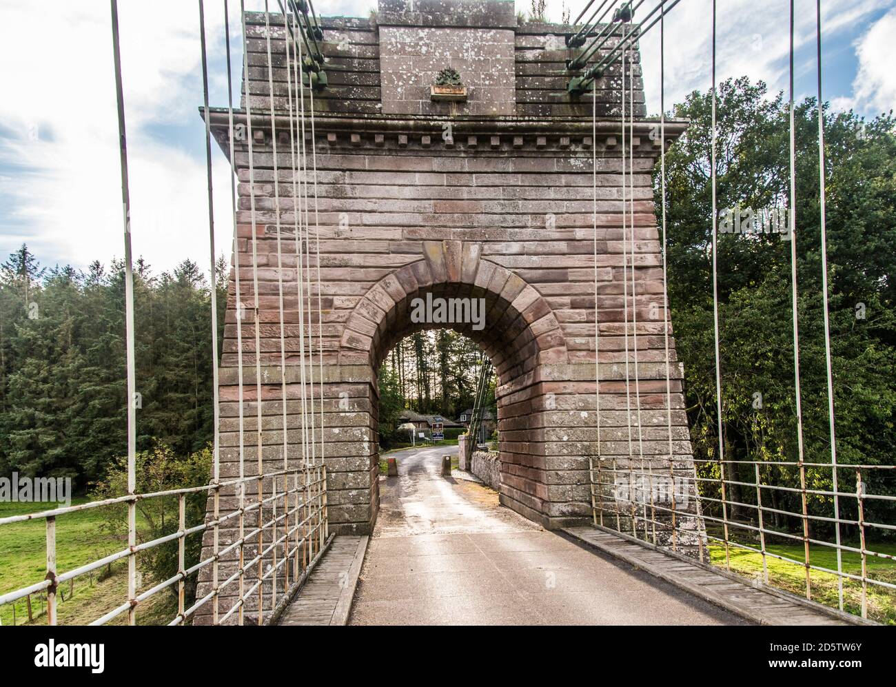 Union Bridge, a 200 year old chain bridge, spans the River Tweed ...