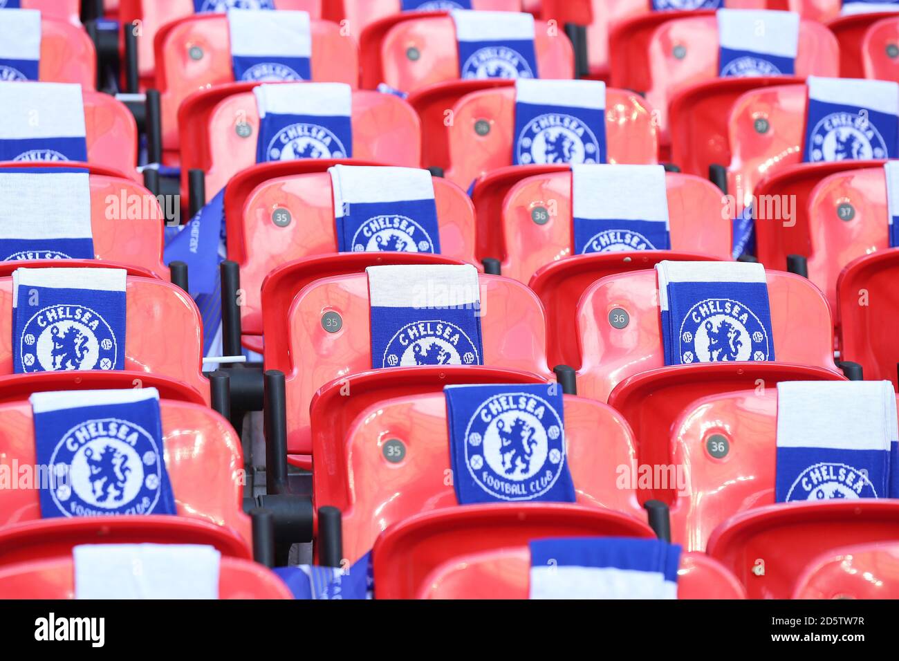 Chelsea flags on seast before Arsenal's and Chelsea's FA Cup Final ...