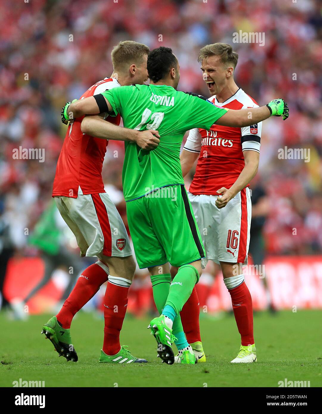 Arsenal goalkeeper David Ospina and Arsenal's Rob Holding celebrate ...