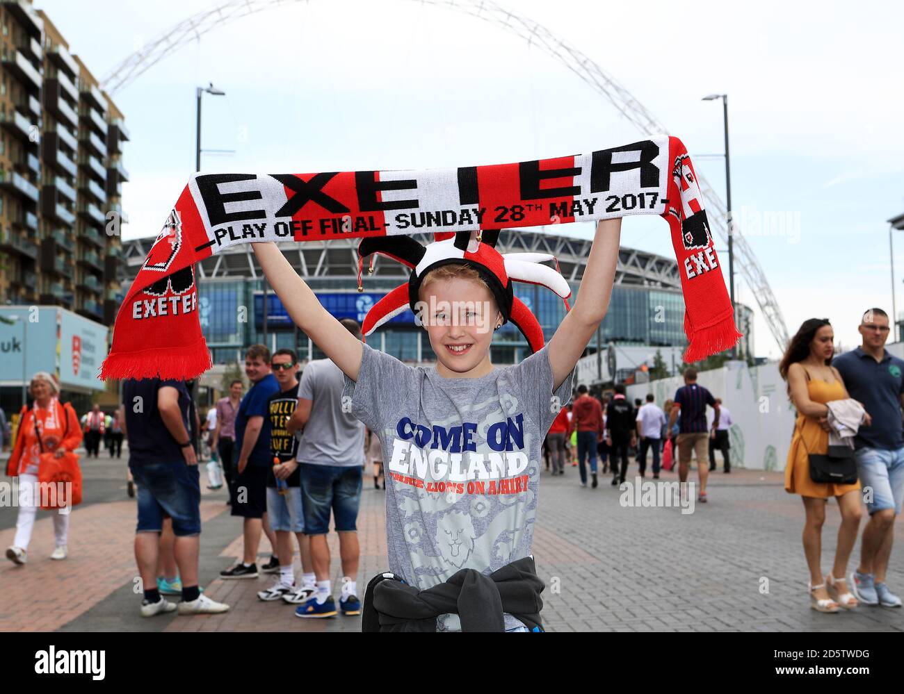 A Young Exeter City fan show his support outside Wembley Stadium Stock ...