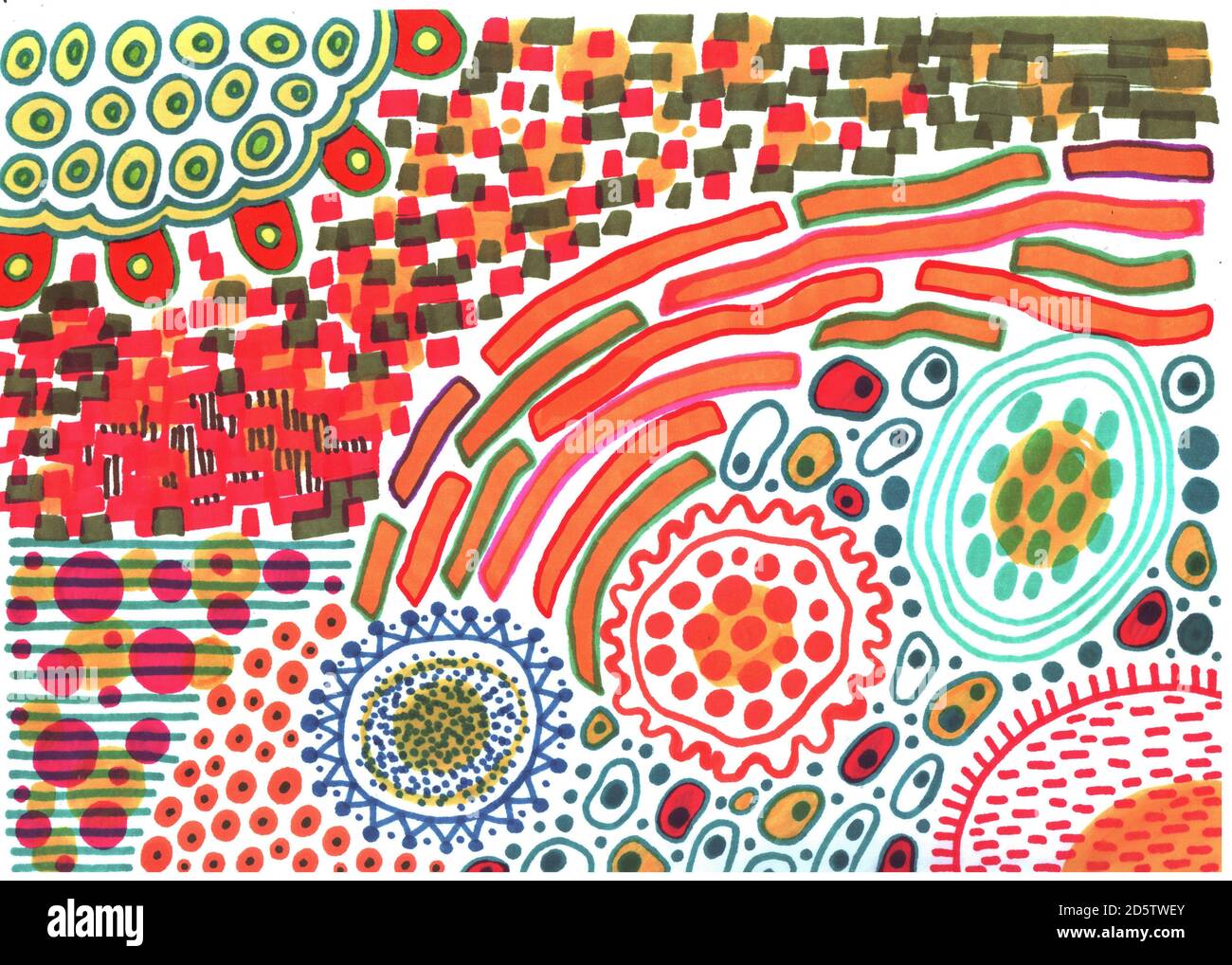 Boho style rainbow color spots. Marker drawing background. Abstract ...