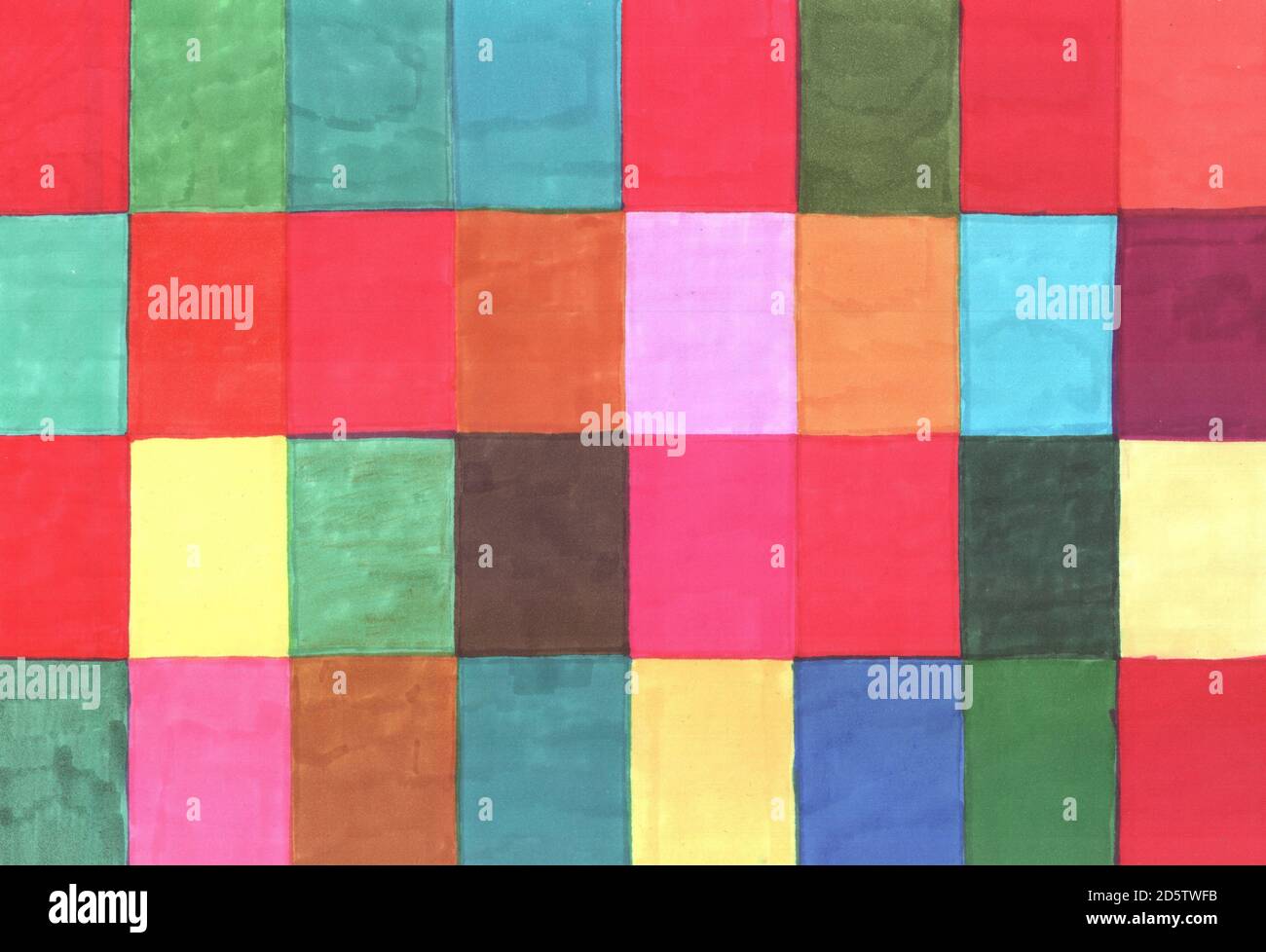 Boho style rainbow color squares. Marker drawing background. Abstract ...