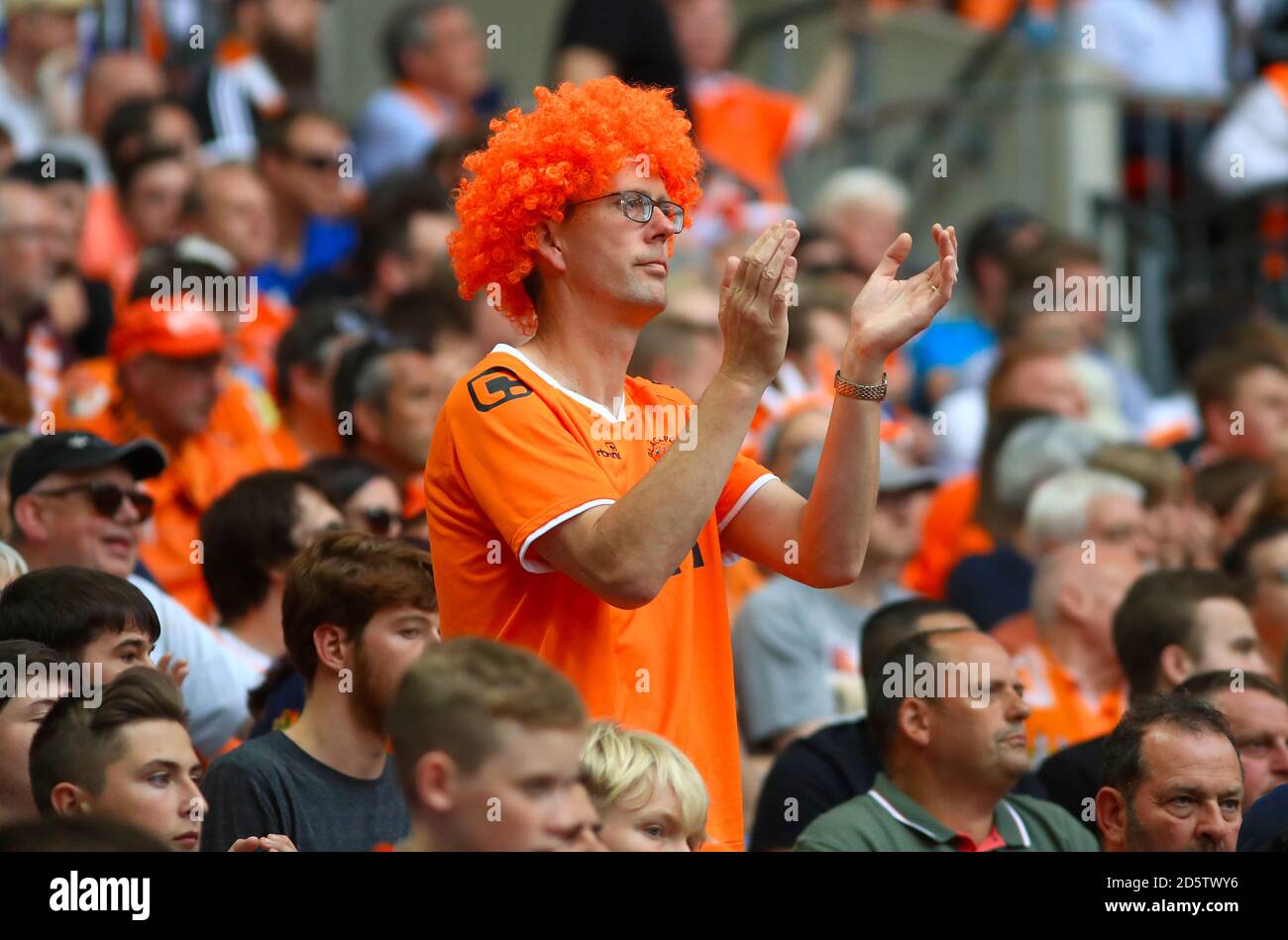 A Blackpool fan cheers on his side from the stands Stock Photo - Alamy
