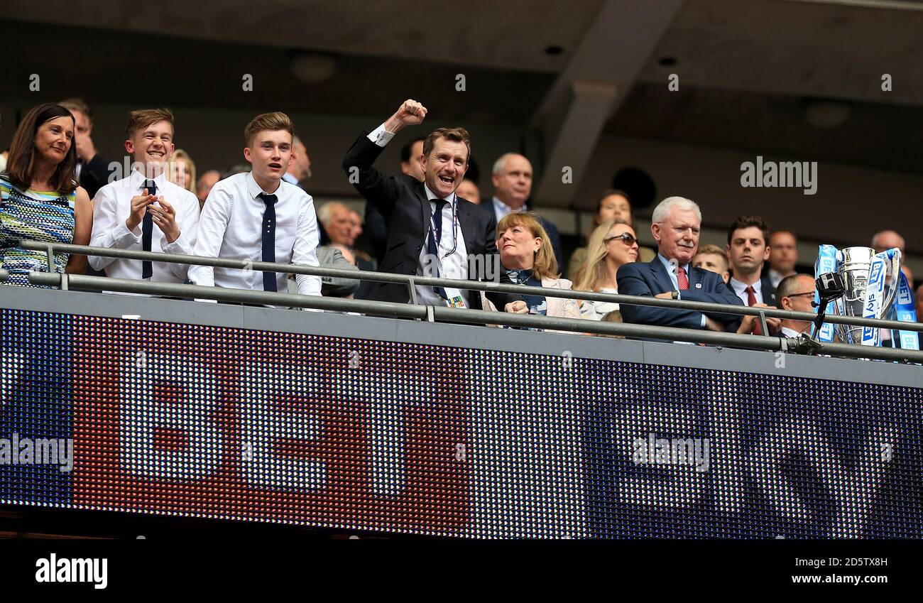 Huddersfield Town chairman Dean Hoyle celebrates in the stands Stock ...