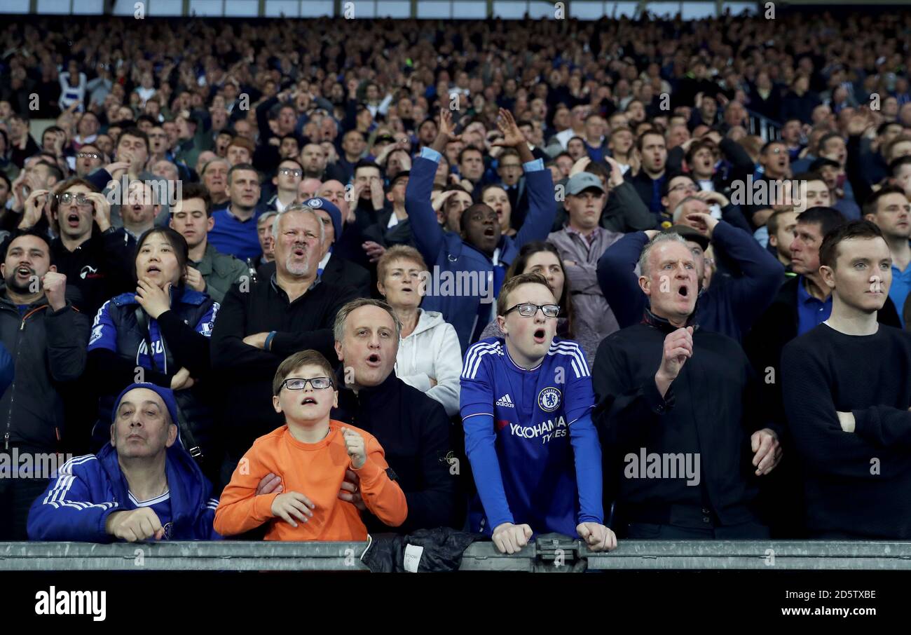 Chelsea fans react in the stands Stock Photo - Alamy