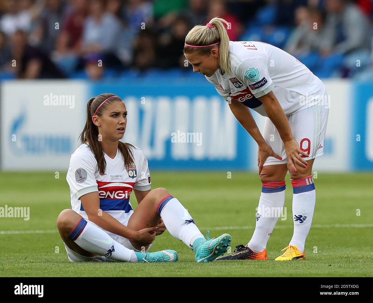 Lyon's Alex Morgan pulls up with an injury during the UEFA Women's ...