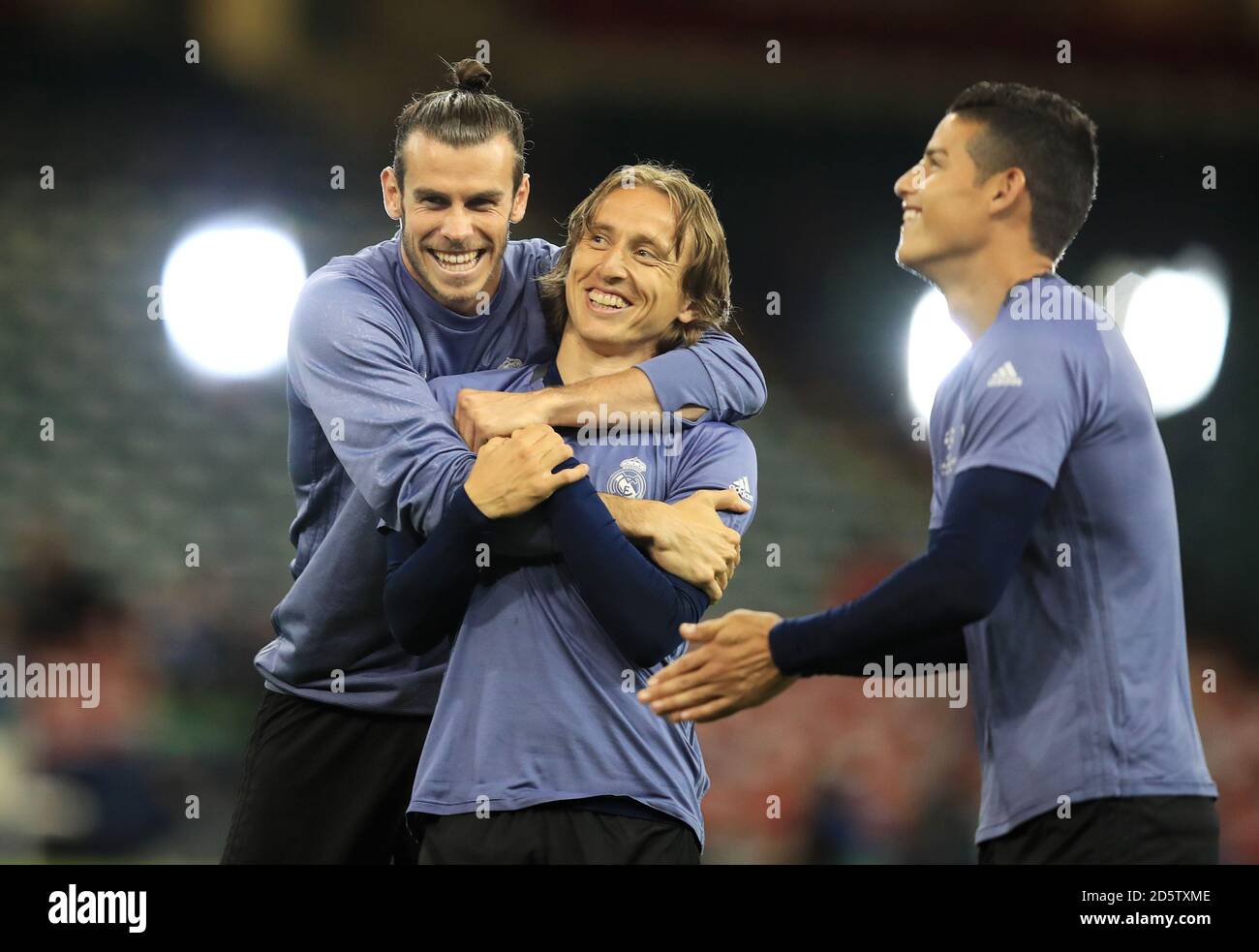 Real Madrid's Gareth Bale (left) and Luka Modric during a training ...