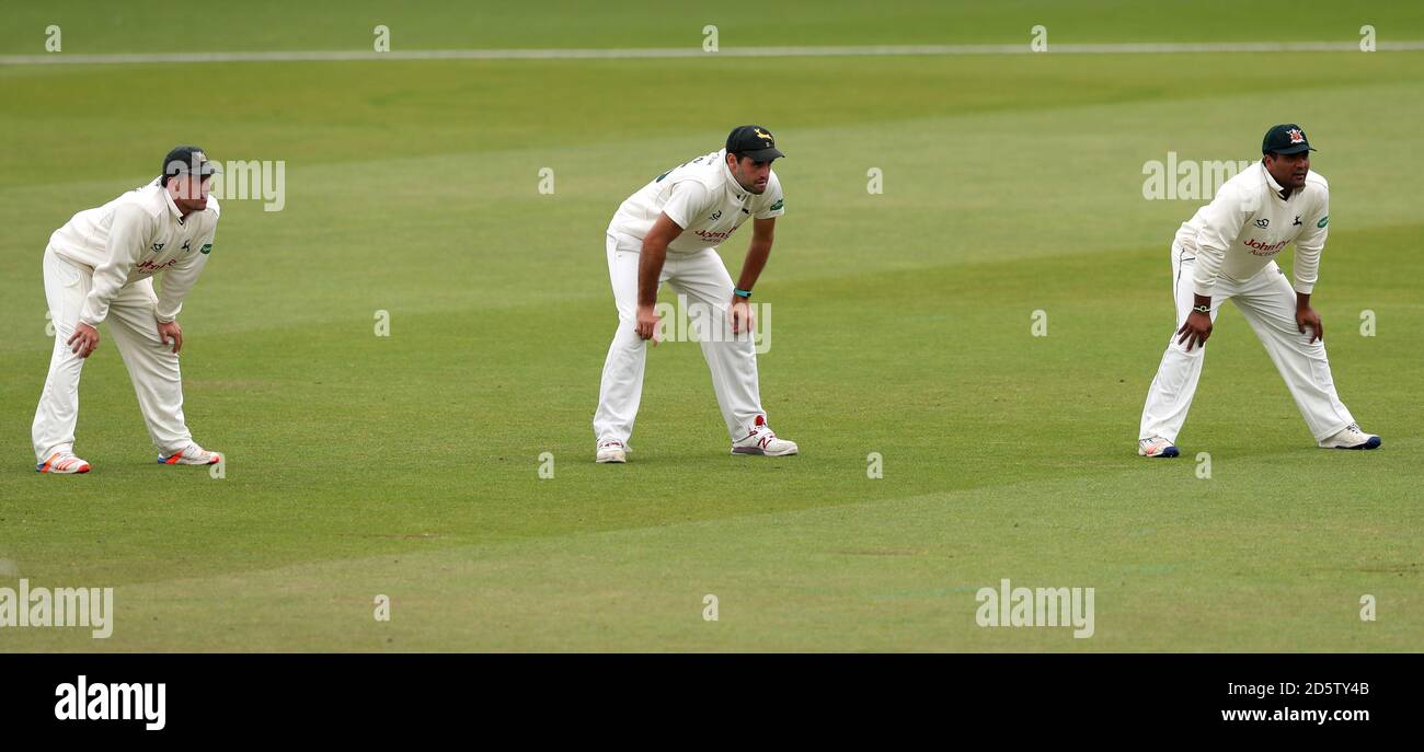 Nottinghamshire's Steven Mullaney (left), Ben Hutton (centre) and Samit ...