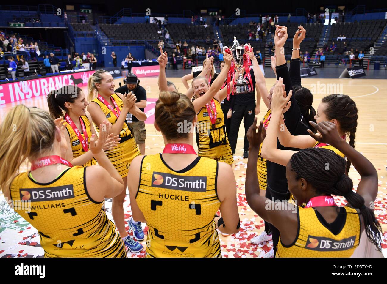 Wasps Netball players celebrate with the Trophy after winning the ...