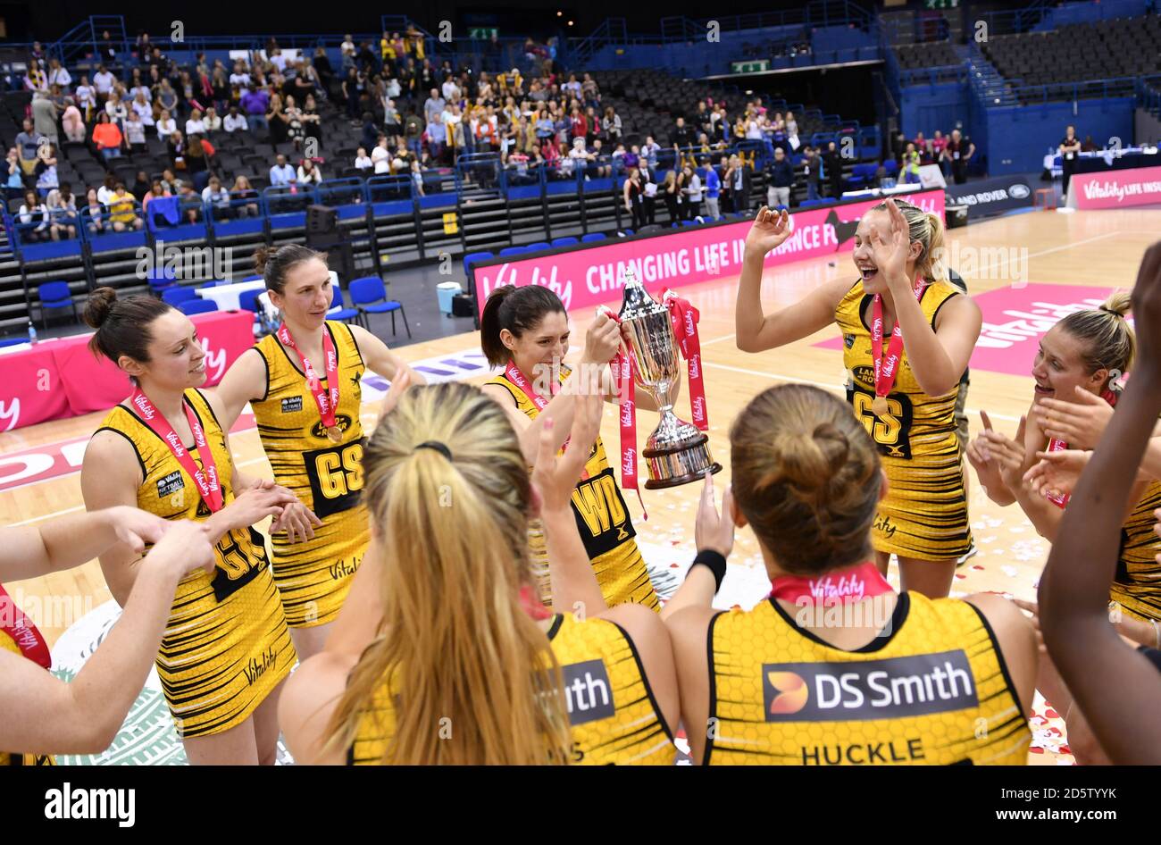 Wasps Netball players celebrate with the Trophy after winning the ...