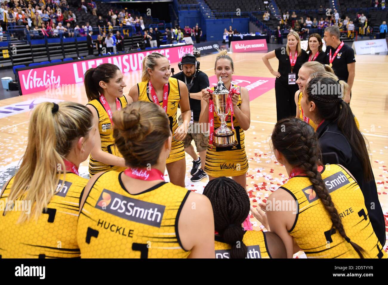 Wasps Netball players celebrate with the Trophy after winning the ...