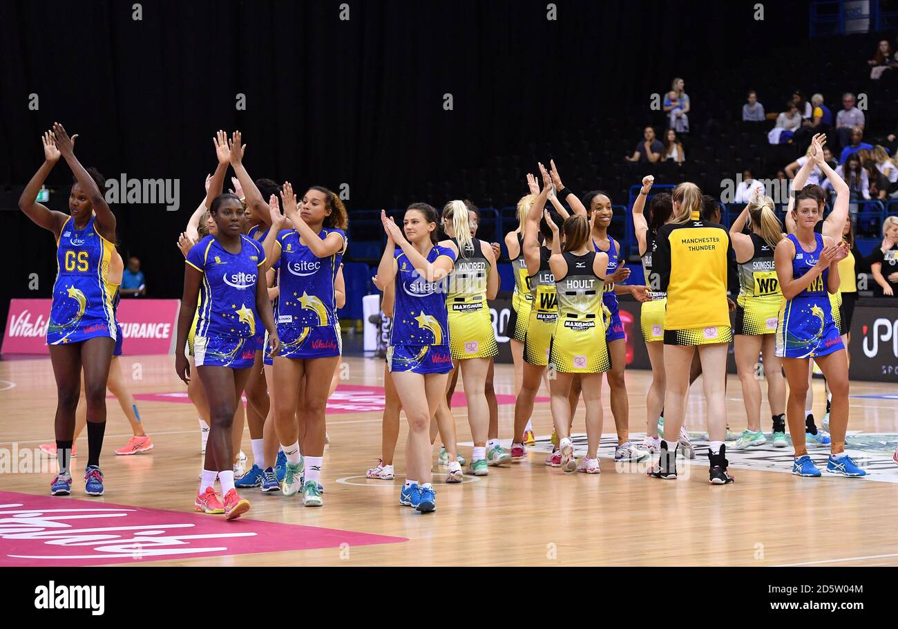 Manchester Thunder and Team Bath players after the game Stock Photo - Alamy