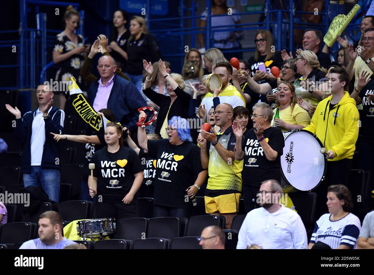 Manchester Thunder supporters cheer on their side from the stands Stock ...