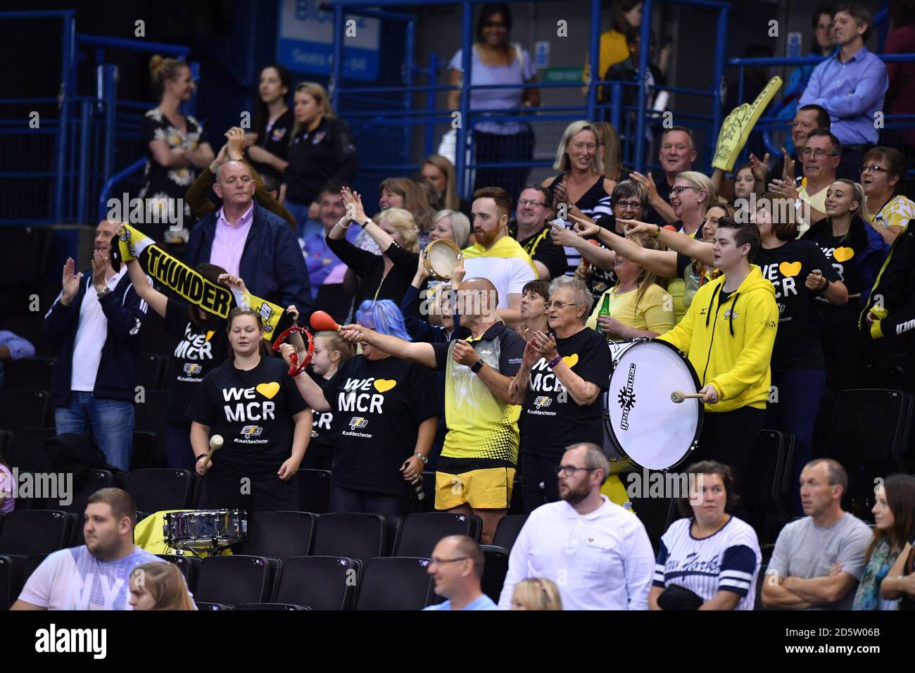 Manchester Thunder supporters cheer on their side from the stands Stock ...
