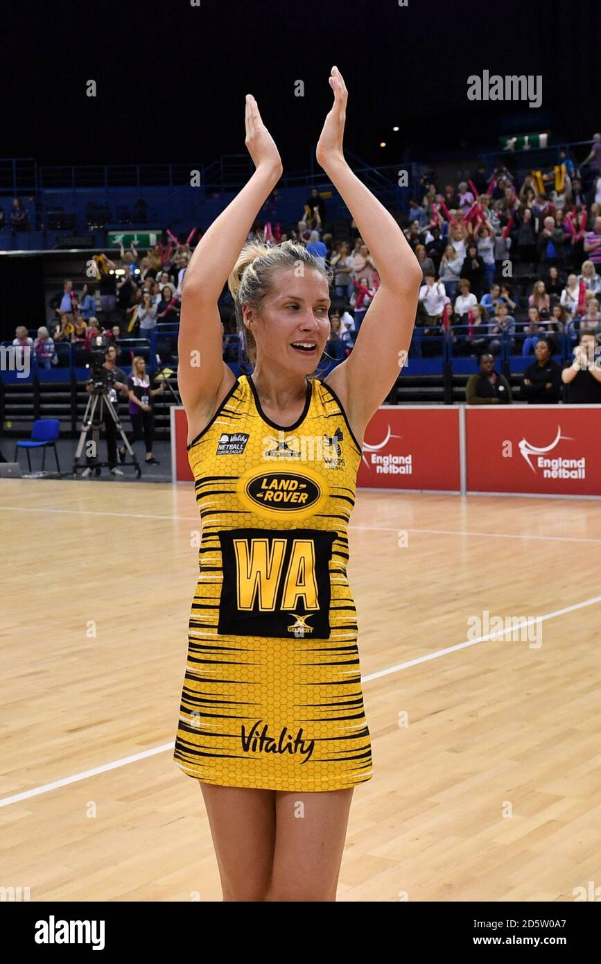 Wasps Netball's Tamsin Greenway celebrates after winning the Vitality ...