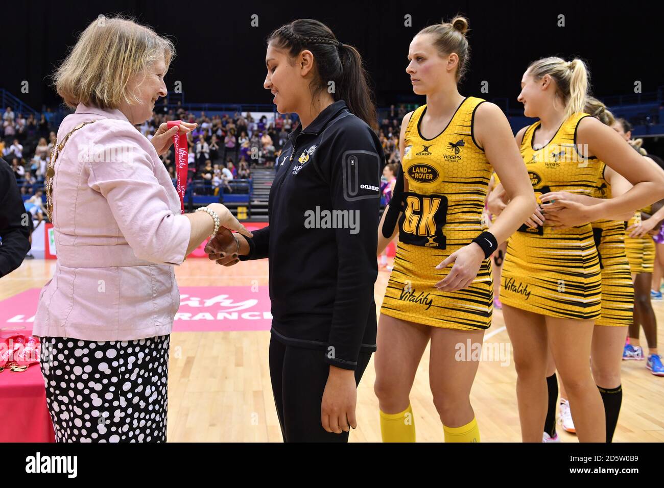 Wasps Netball players are presented with their winners medals Stock ...