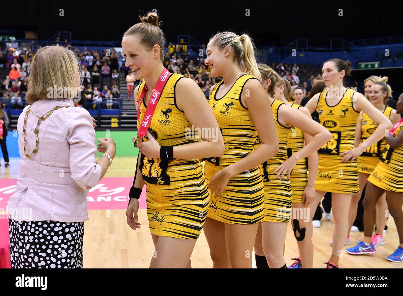 Wasps Netball players are presented with their winners medals Stock ...