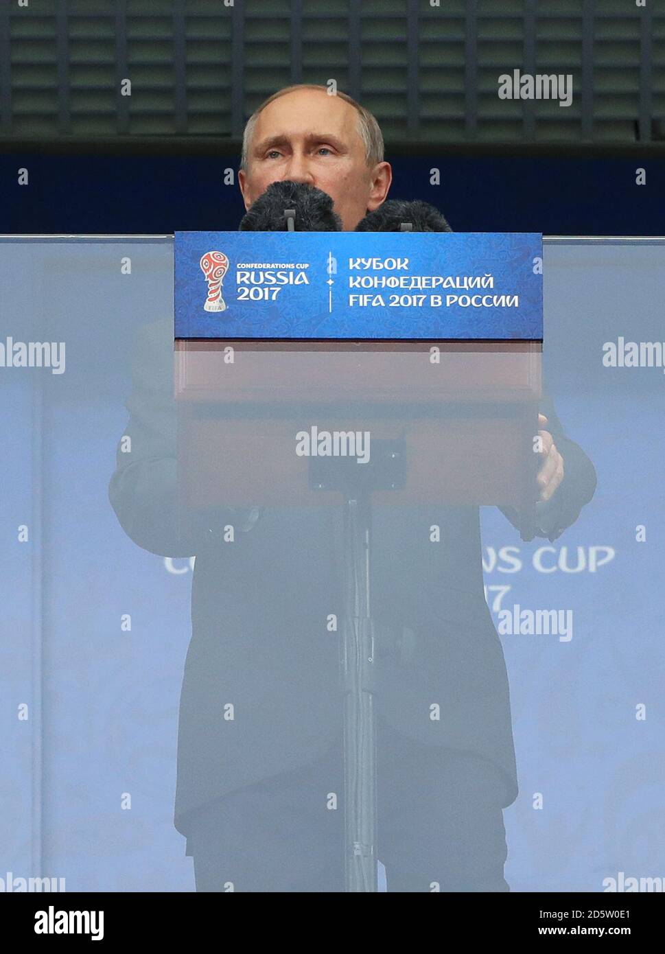 President of Russia Vladimir Putin makes a statement before the game ...