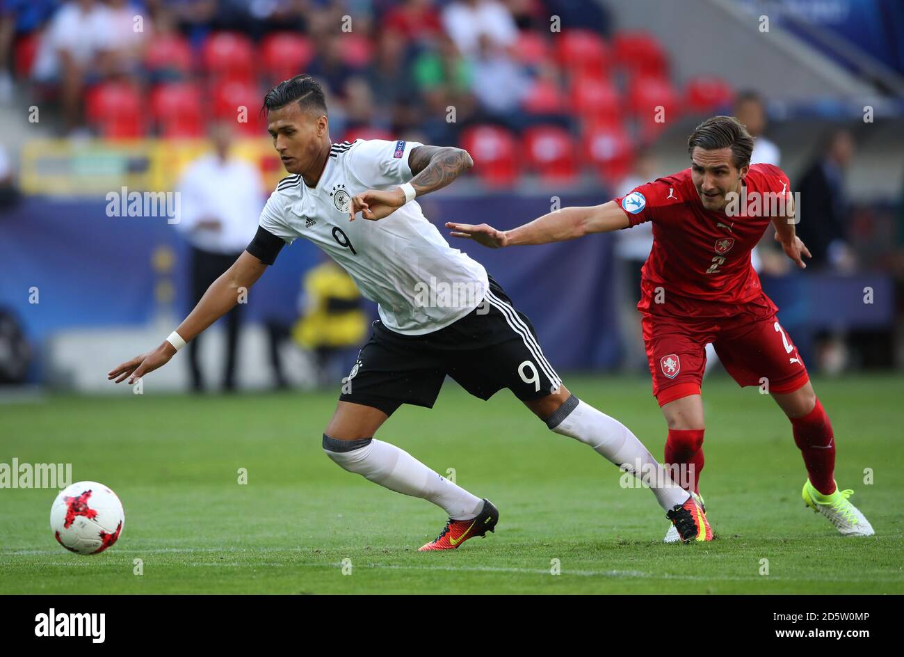Germany's Davie Selke turns away from Czech Republic's Stefan Simic ...