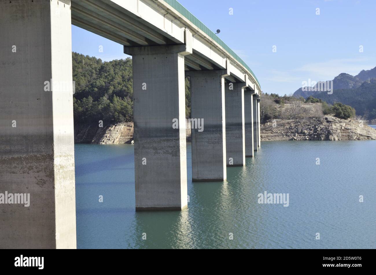 Aerial shot of a big stone bridge over a big river Stock Photo - Alamy