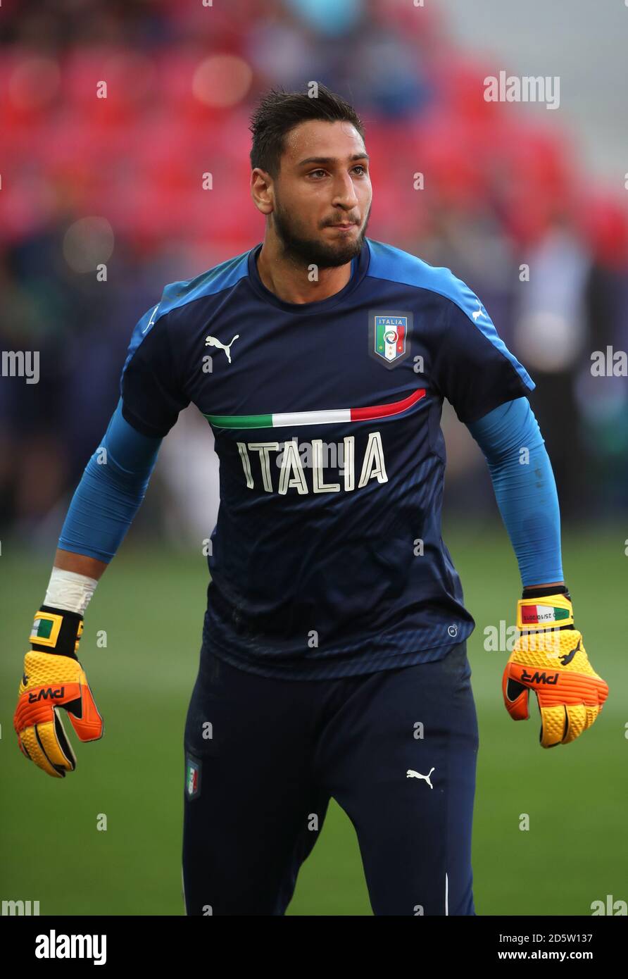 Italy goalkeeper Gianluigi Donnarumma warms up before kick off Stock ...