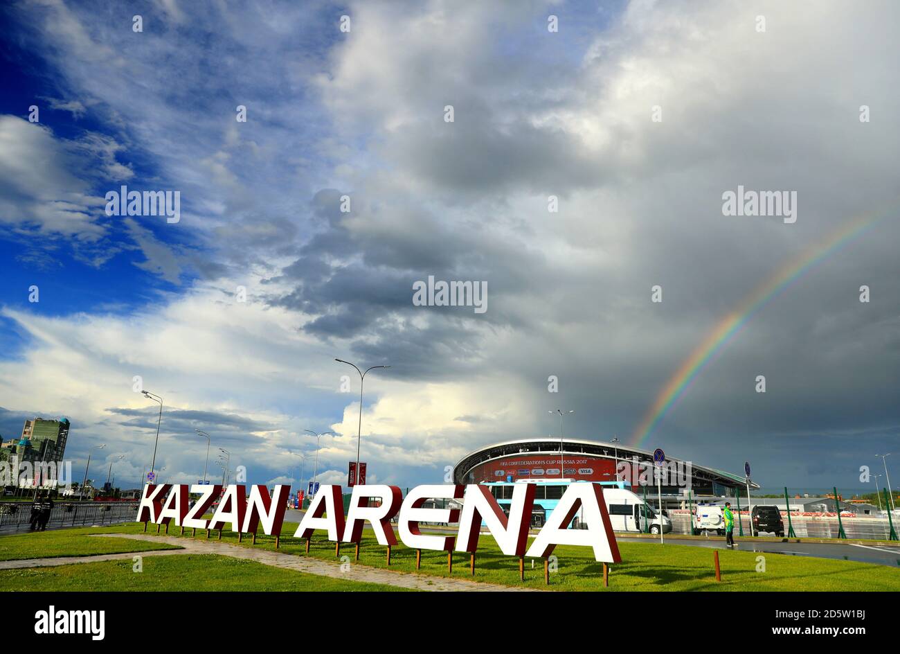 A rainbow over signage at the Kazan Arena prior to the match Stock ...