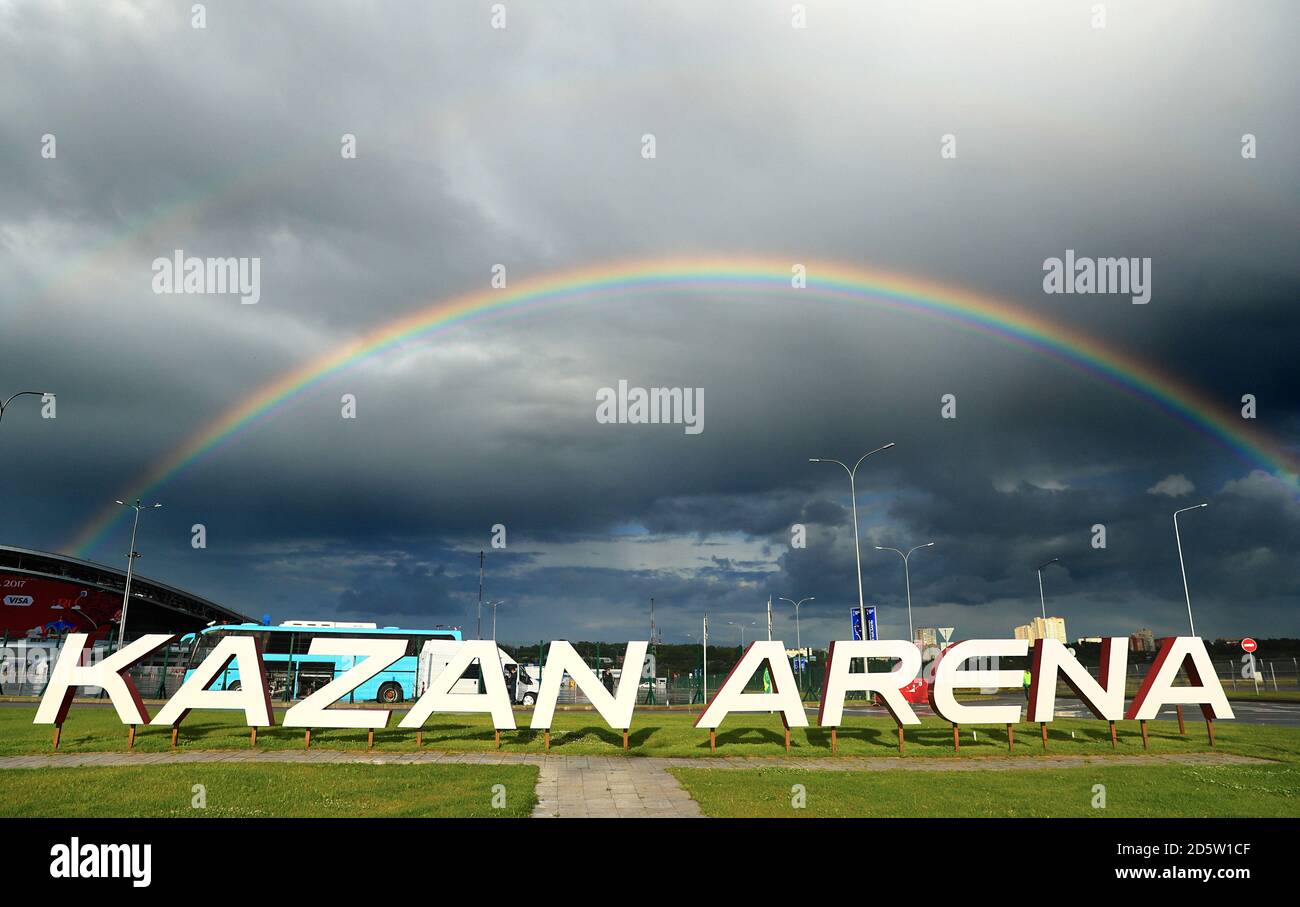 A rainbow over signage at the Kazan Arena prior to the match Stock ...